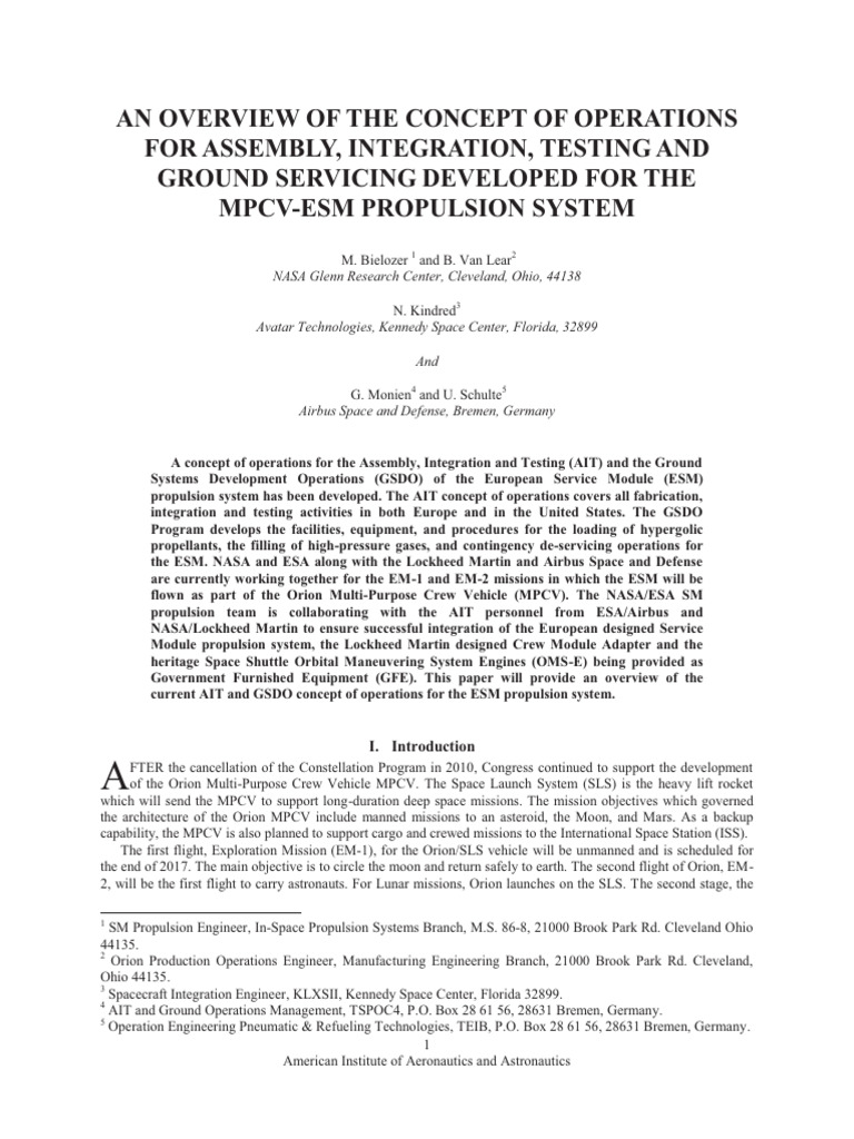 ESM Propulsion System AIT Overview | PDF | Orion (Spacecraft) | Nasa