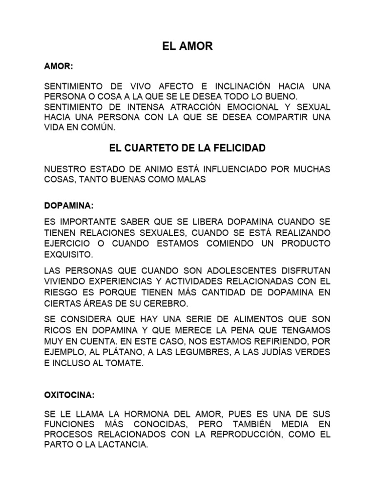 AMOR, DOPAMINA, OXITOCINA Y MAS | PDF | Serotonina | Amor