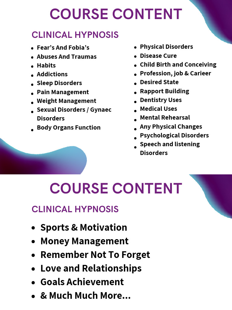 Course Content | PDF | Hypnosis | Hypnotherapy