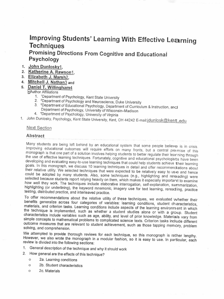 Effective Learning Techniques for Students | PDF | Learning | Psychology