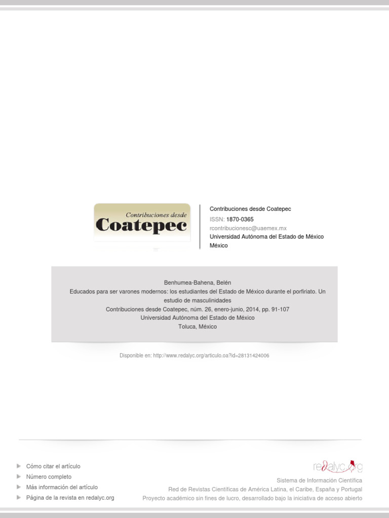 Contribuciones Desde Coatepec 1870-0365: Issn: Rcontribucionesc@uaemex - MX | PDF | Masculinidad ...