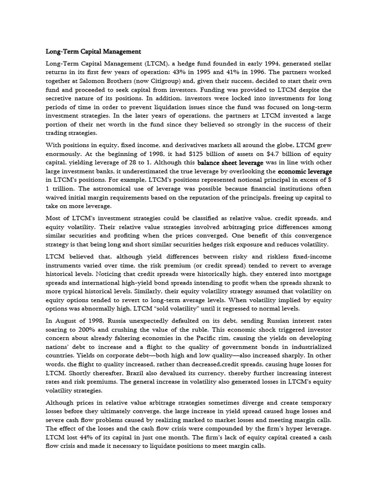 LTCM Better | PDF | Long Term Capital Management | Leverage (Finance)