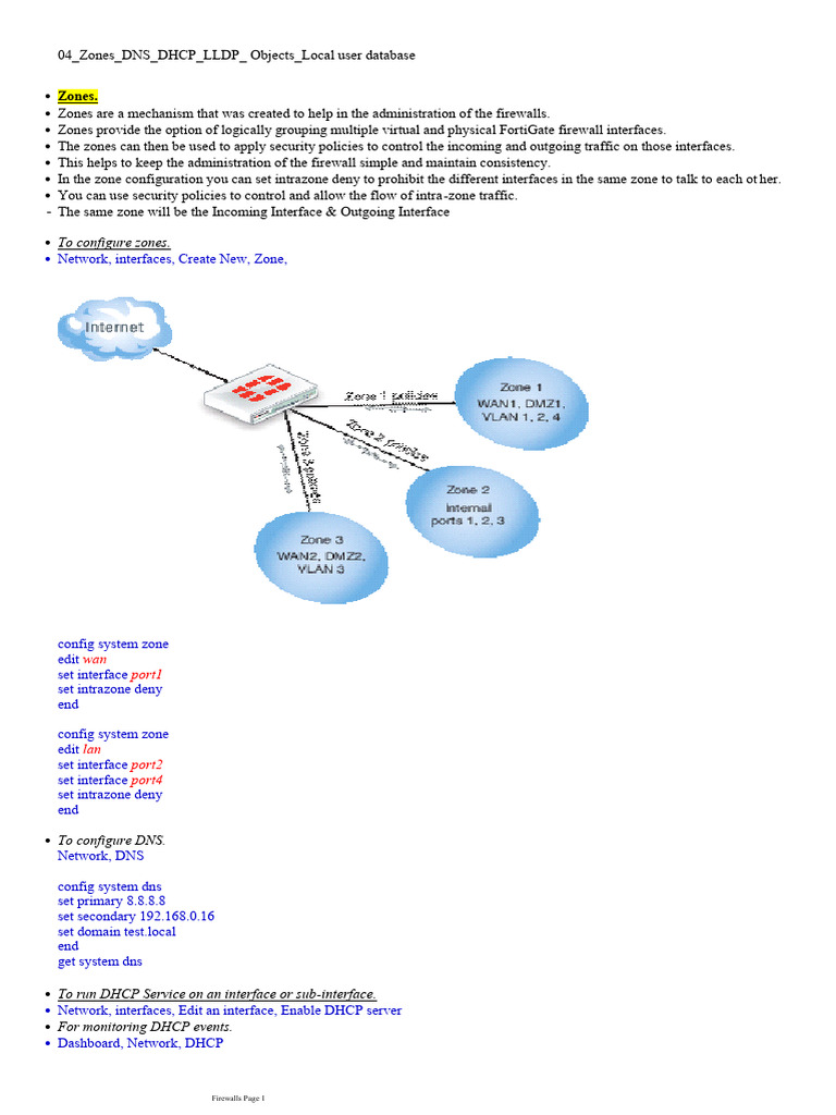 04 - Zones - DNS - DHCP - LLDP - Objects - Local User Database-1 | PDF