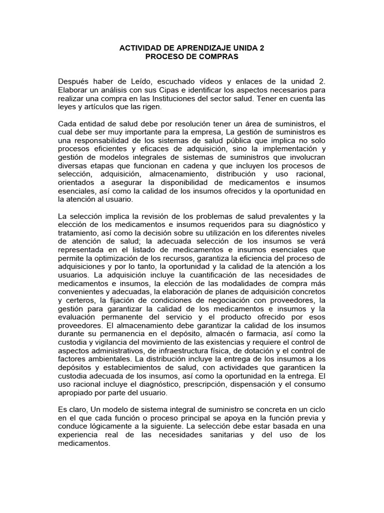 ACTIVIDAD DE APRENDIZAJE UNIDAD #2doc | PDF | Calidad (comercial) | Medicamentos con receta