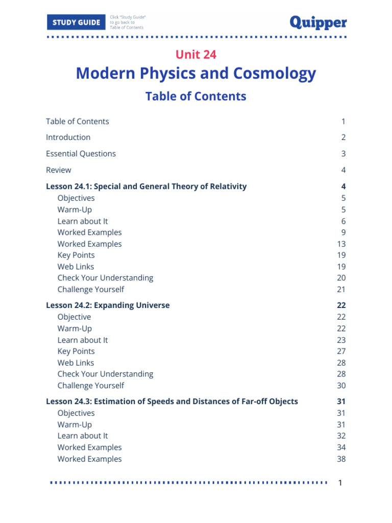 PS SHS Unit 24 Modern Physics and Cosmology Study Guide | PDF