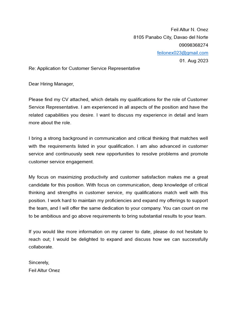 COVER LETTER(CSR) | PDF