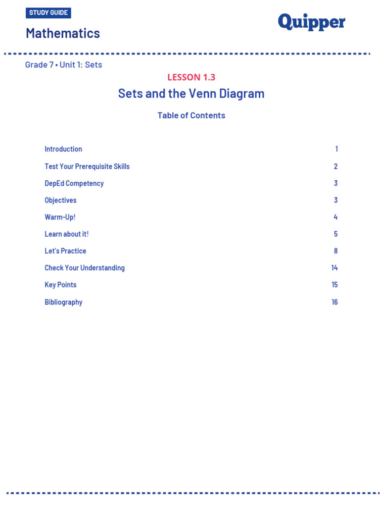 Quarter 1 - Learning Module 3 in Mathematics 7 | PDF | Set (Mathematics ...