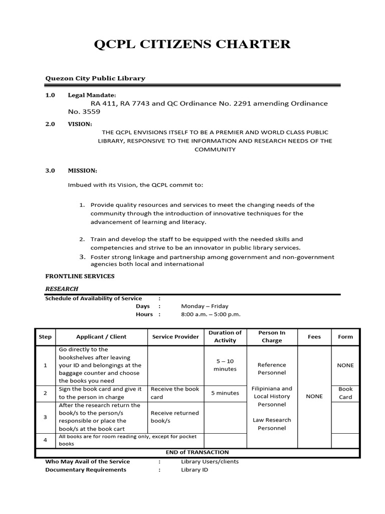 Citizens Charter Pdf Libraries Information Science