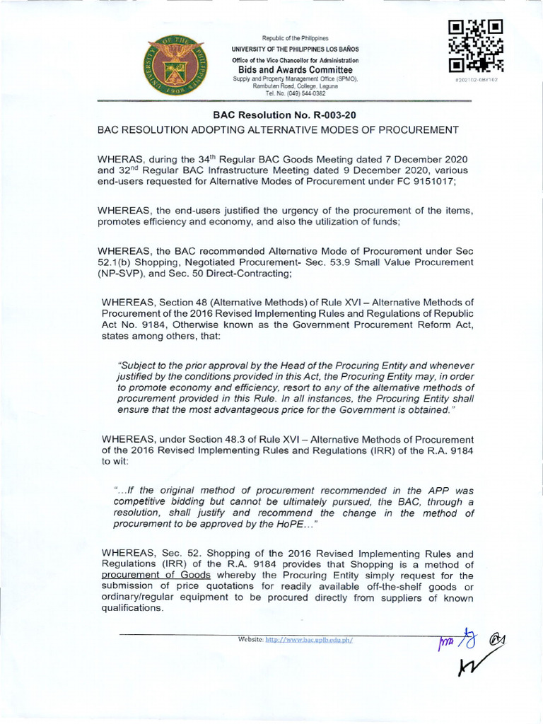 BAC Resolution No. R 003 20 2 | PDF