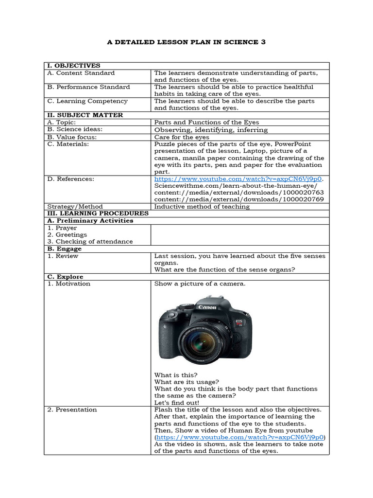 Parts and Functions of the Eye for Grade 3 | PDF | Eye | Camera