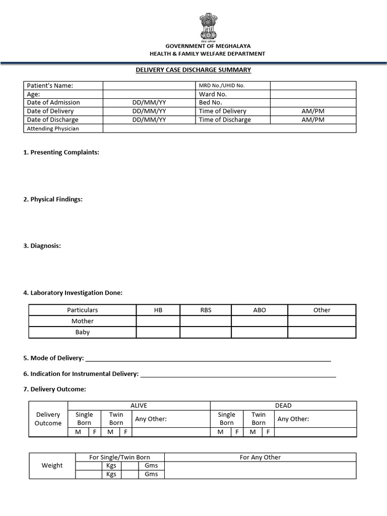 Maternity Delivery Discharge Summary | PDF | Social Programs | Medicine