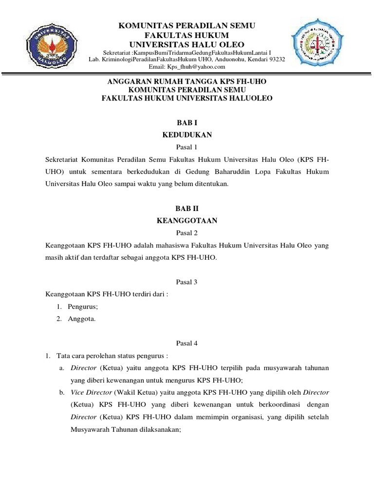 Anggaran Rumah Tangga KPS Fh-Uho | PDF | Ilmu Sosial | Hukum