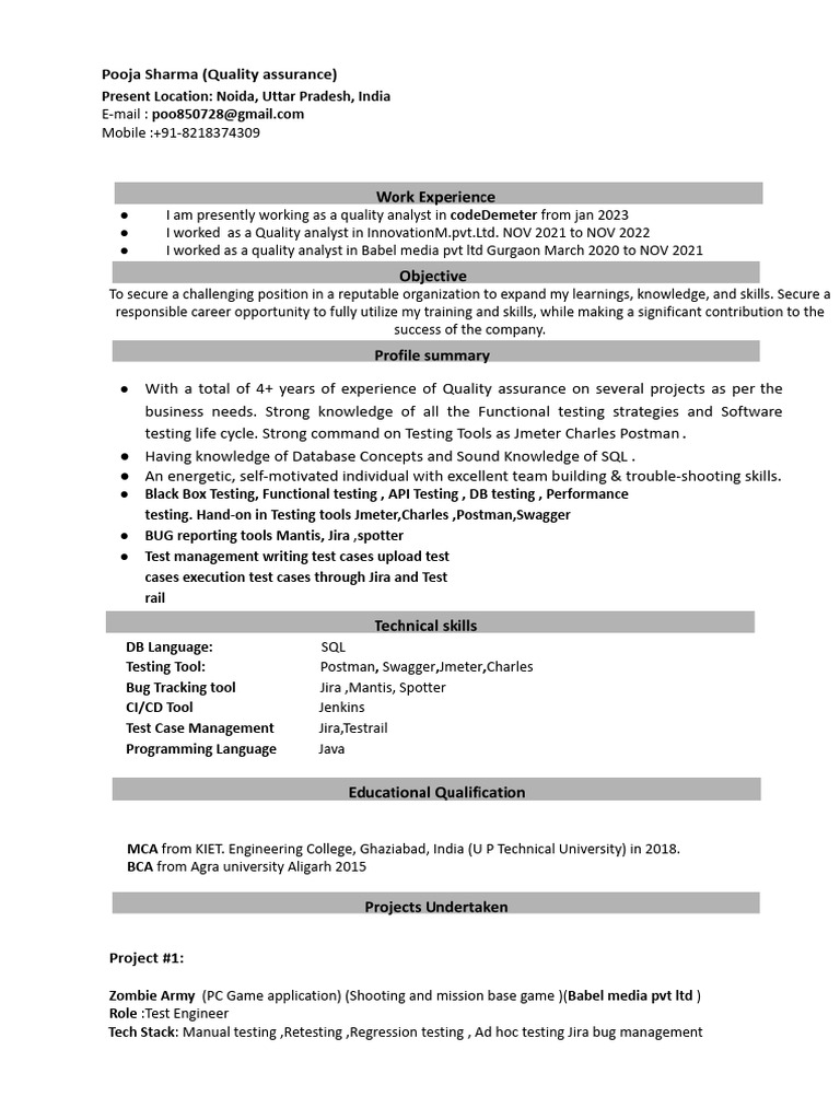 Pooja Resume | PDF | Computing | Software Engineering