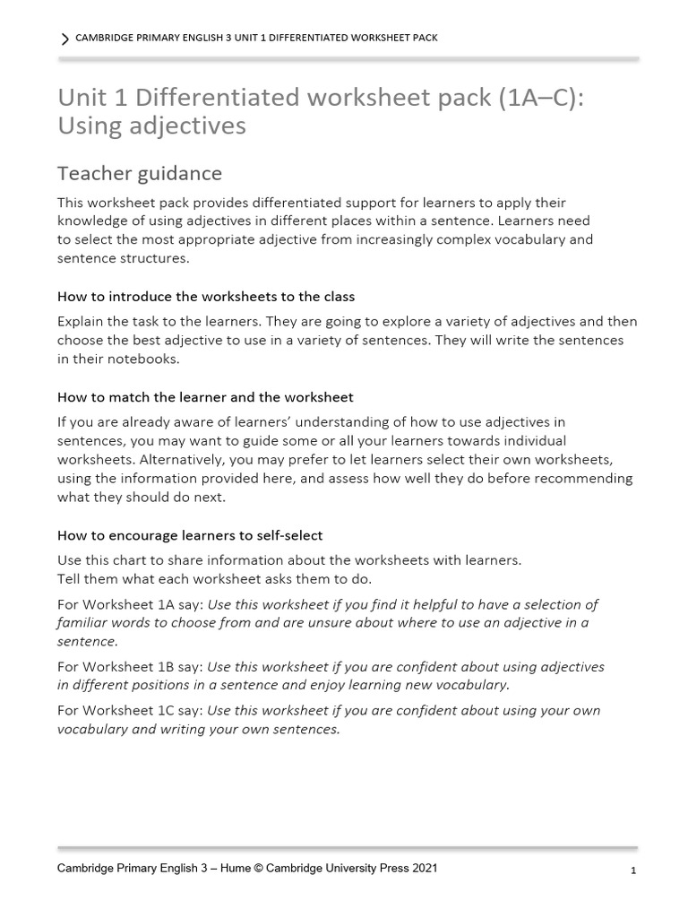 Grade 1 Adjective Worksheets Pack | PDF