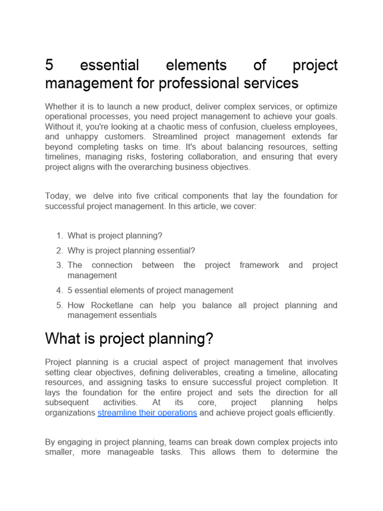 5 Essential Elements of Project Management For Professional Services | PDF