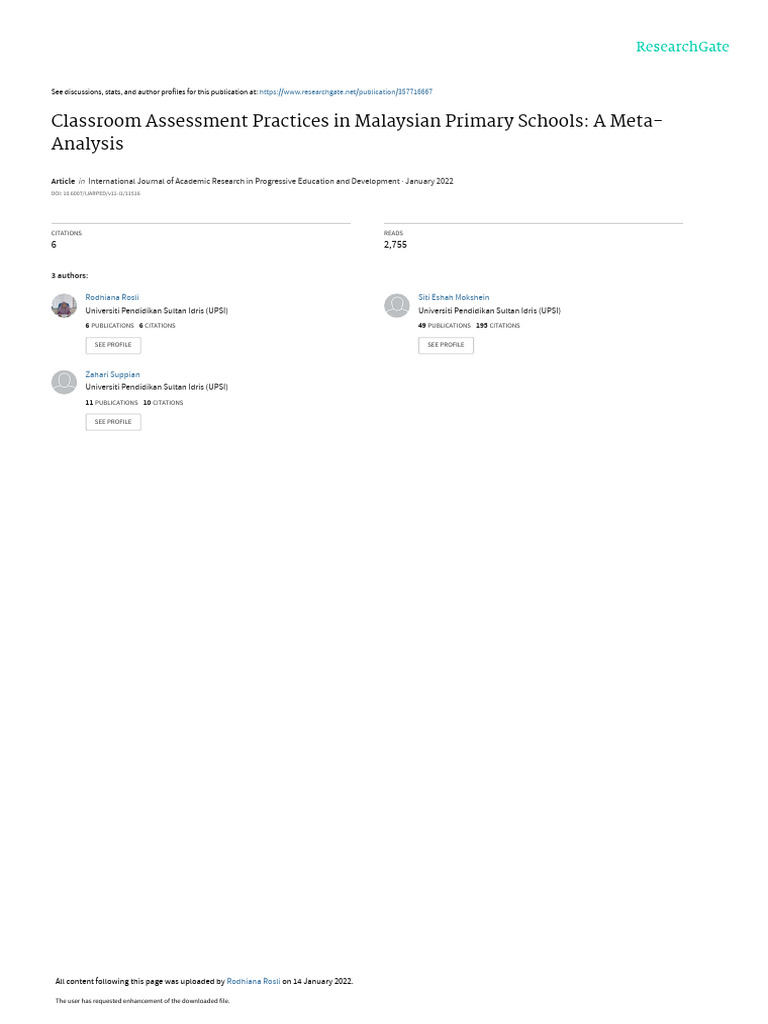Classroom Assessment Practices In Malaysian Primar Pdf Educational