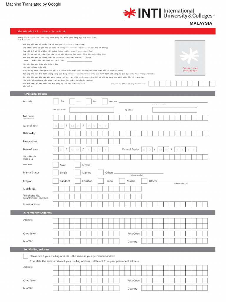 2023 International Student Application Form | PDF