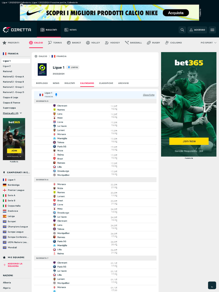 Ligue 1 2023 - 2024 Calendario. Calcio, Francia | PDF