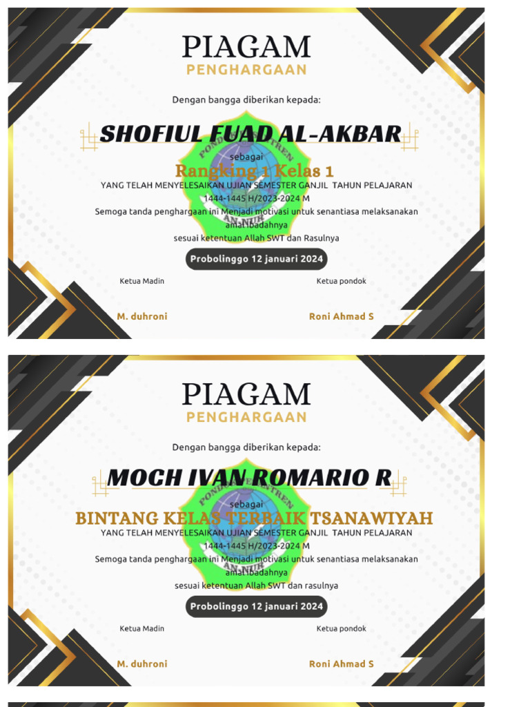 Piagam Kelas 2024 | PDF