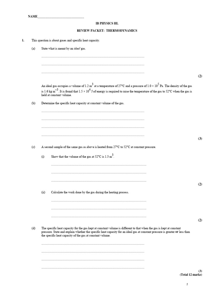 Ib Physics HL Review Packet - Thermodynamics | PDF | Heat | Gases