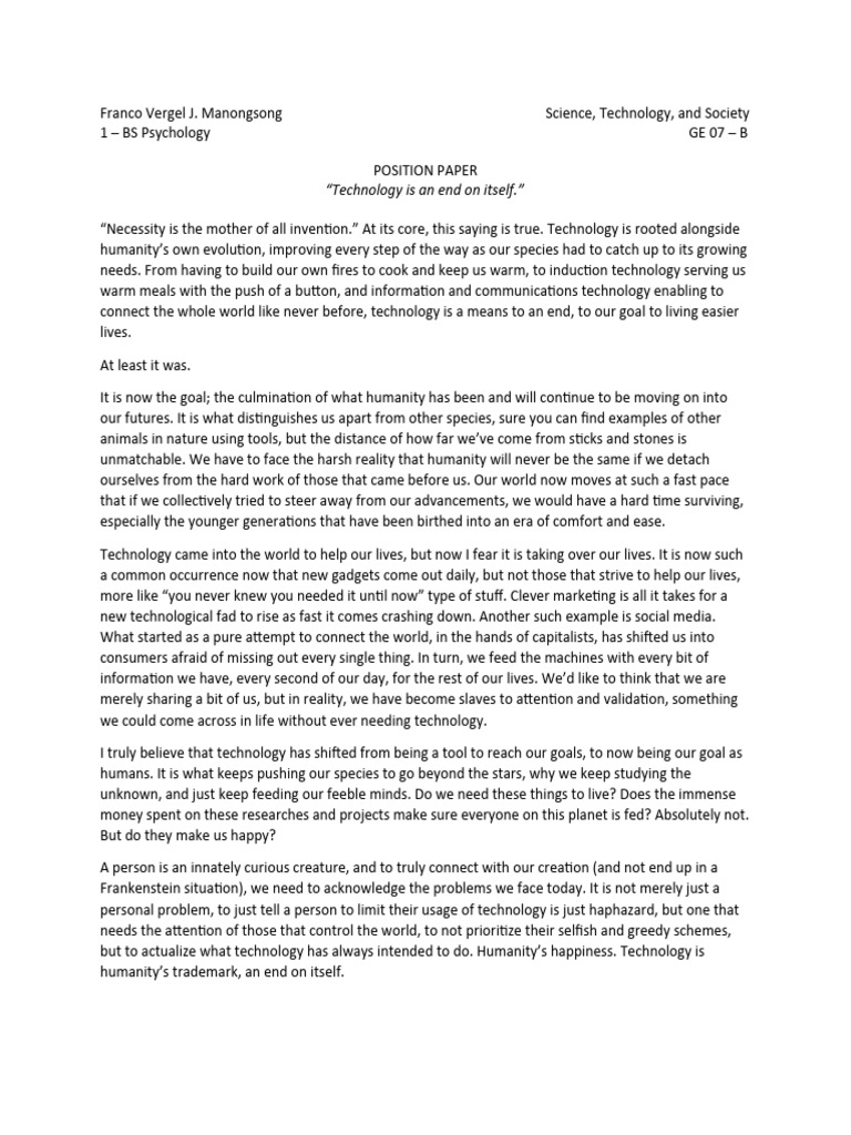 Position Paper - STS | PDF | Cognition | Science