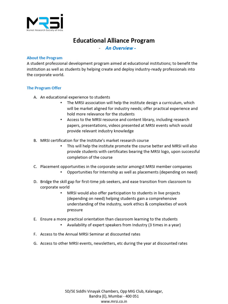 MRSI Educational Alliance Program - 2023-2024 | PDF | Learning | Cognition