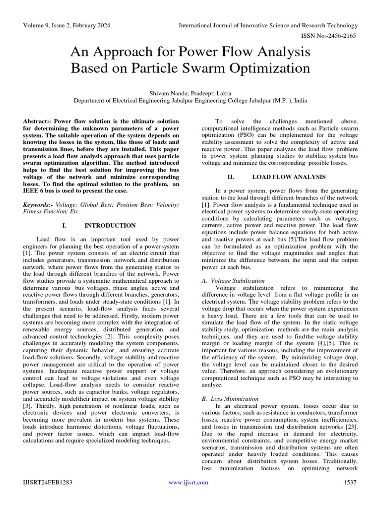 An Approach For Power Flow Analysis Based On Particle Swarm Optimization | PDF | Mathematical ...