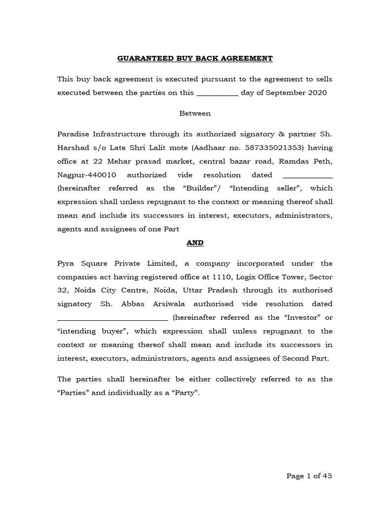Paradise Infra Buyback Agreement - Amended | PDF | Share Repurchase ...
