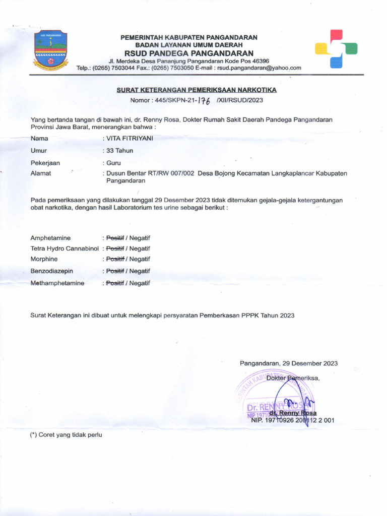 Surat Keterangan Napza | PDF