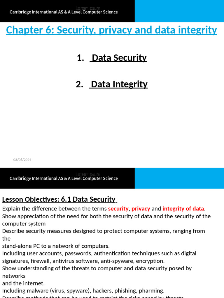Chapter 6 Security Privacy and Data Integrity | PDF | Malware | Information Security