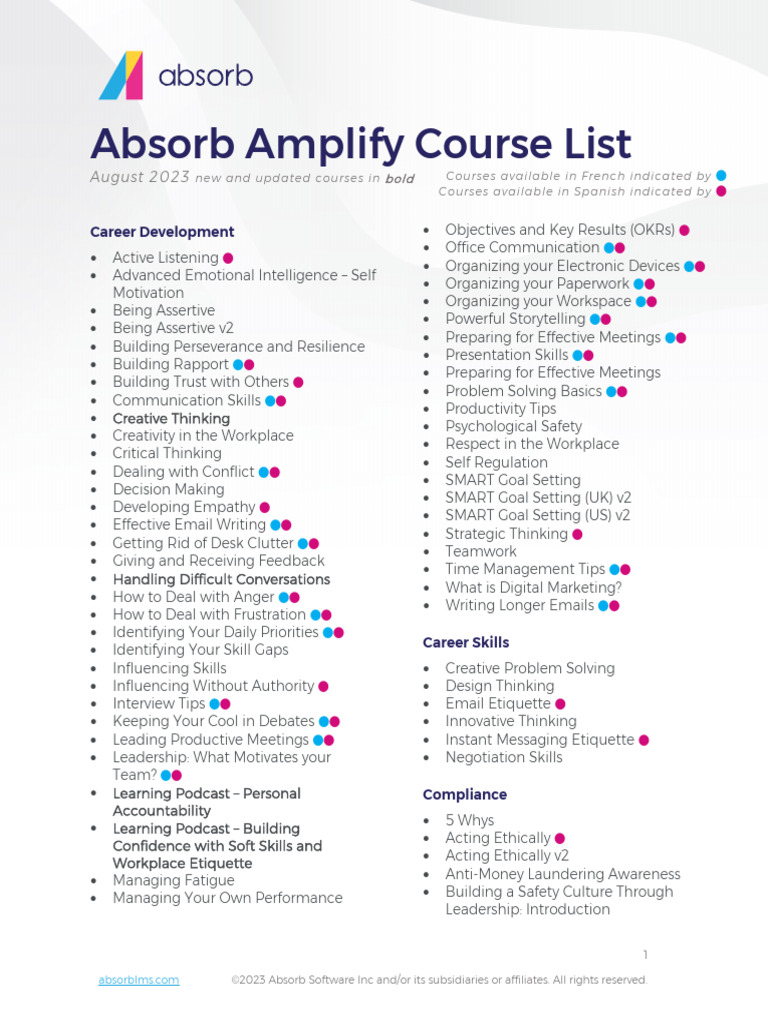 Absorb Amplify Course List (Updated Monthly) | PDF | Occupational ...
