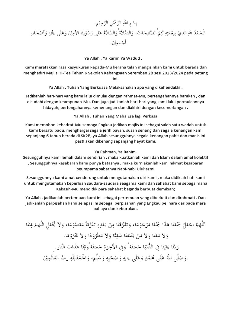 Doa Hi Tea Tahun 6 | PDF | Agama & Spiritualitas