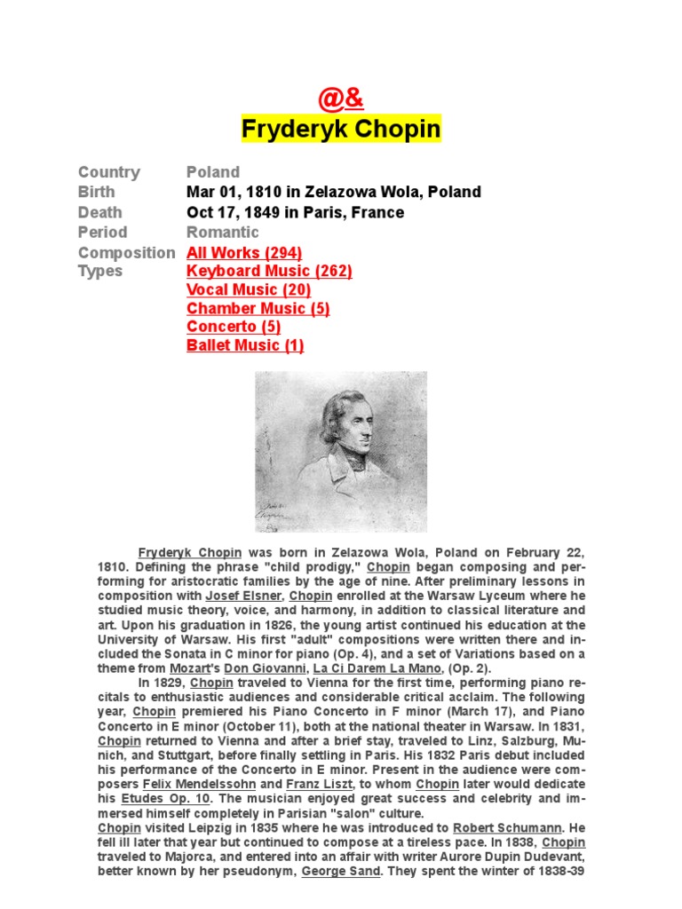 Chopin's Life and Works Overview | PDF | Frédéric Chopin | Classical ...