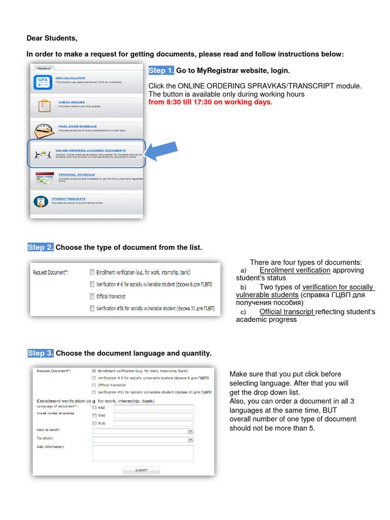 Instructions For Students For Online Document Ordering | PDF | Computing