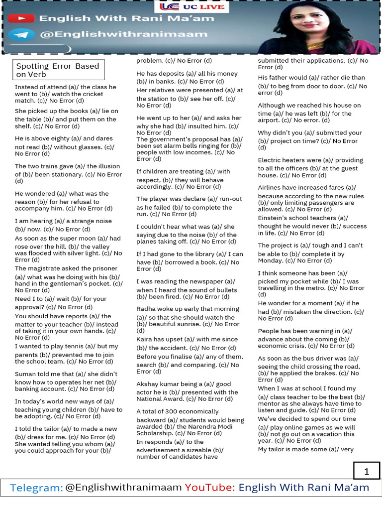 Verb Spotting Errors PDF | PDF