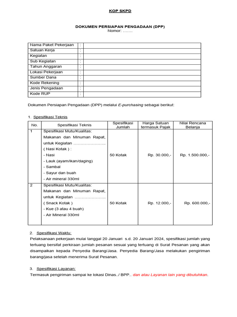 Contoh DPP E-Purchasing Mamin | PDF