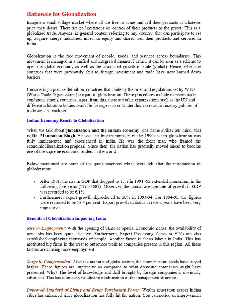 Rationale For Globalization | PDF | Globalization | Employment