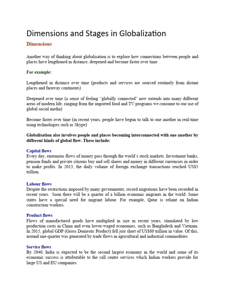 Dimensions and Stages in Globalization | PDF | Globalization | Market ...