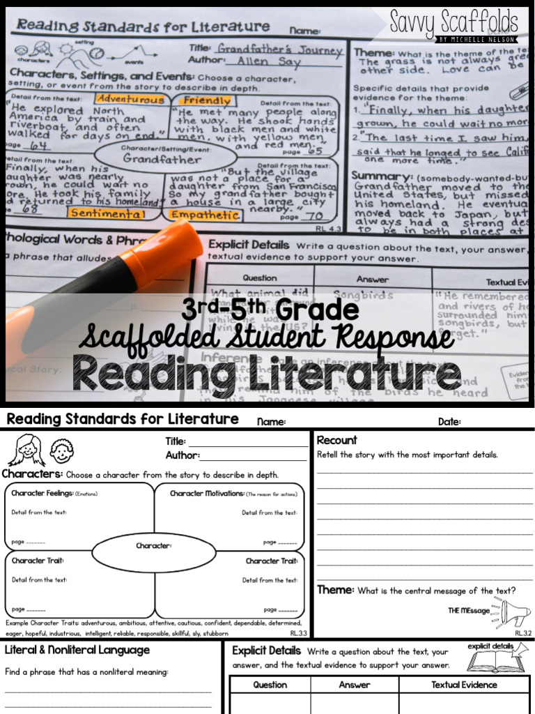 Scaffolded Responses for Literature Grades 3-5 | PDF | Narration ...