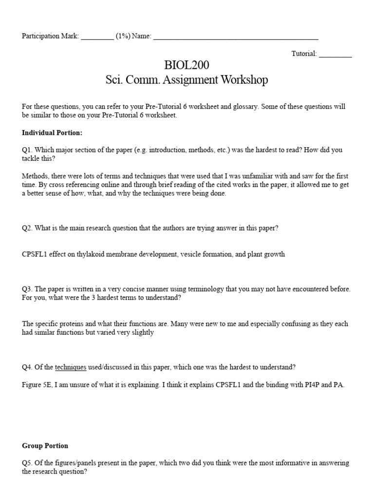 BIOL200 Sci. Comm. Assignment Workshop | PDF | Proteins | Chloroplast