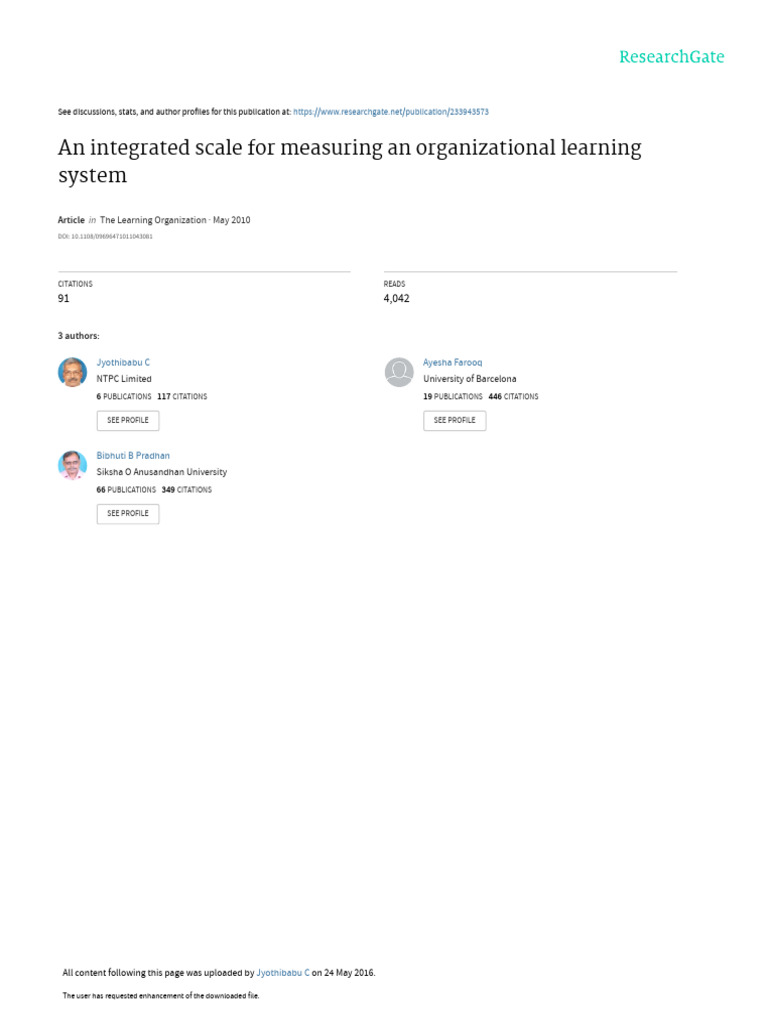 An Integrated Scale For Measuring An Organizational Learning System ...