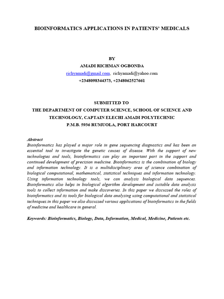Bioinformatics Applications in Patients Medicals | PDF | Bioinformatics ...