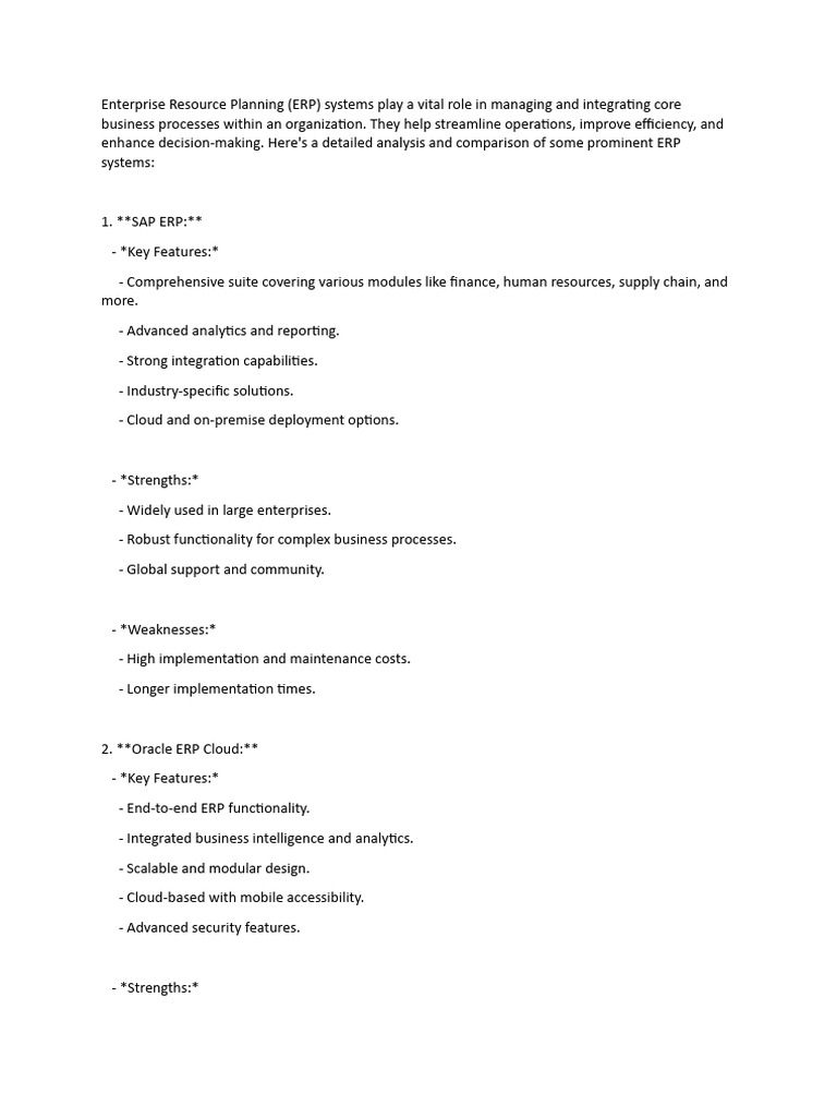 ERP Systems Comparison Guide | PDF | Enterprise Resource Planning | Cloud Computing