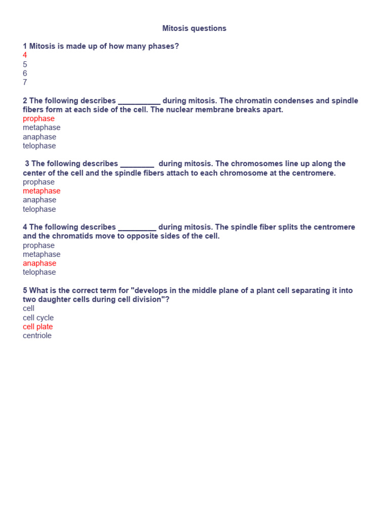 Mitosis Questions | PDF | Wellness | Science & Mathematics