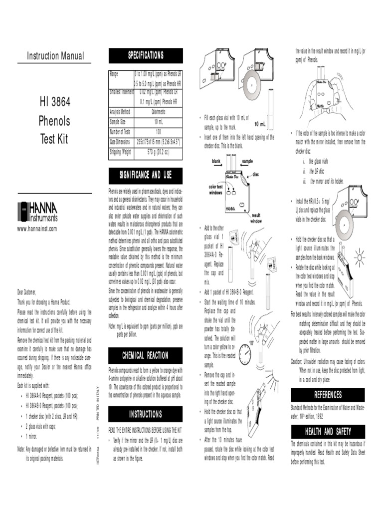 Phenol Test Kit Instruction Manual | PDF
