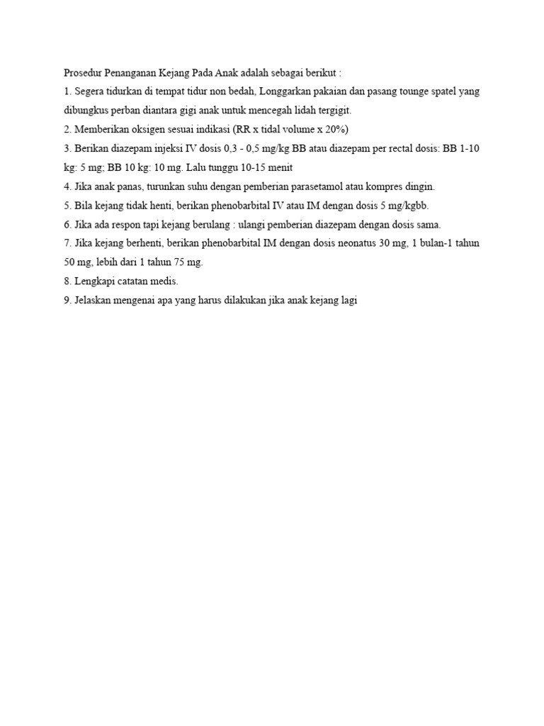 Prosedur Penanganan Kejang Pada Anak Adalah Sebagai Berikut | PDF ...