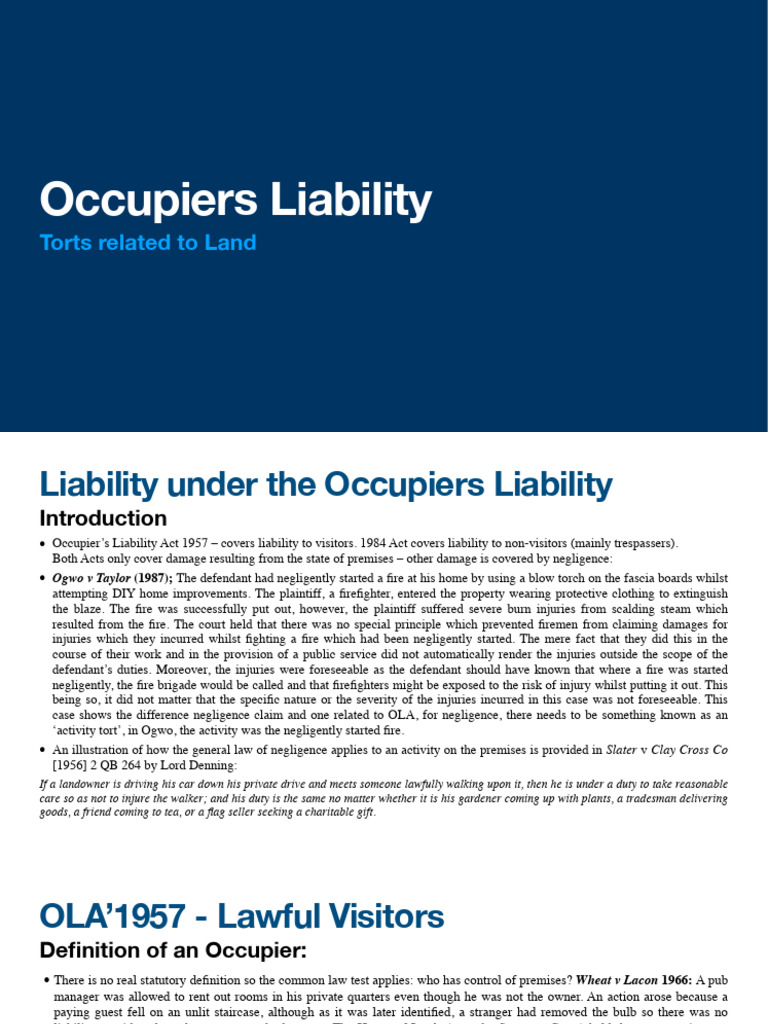 Occupiers Liability | PDF | Negligence | Legal Liability