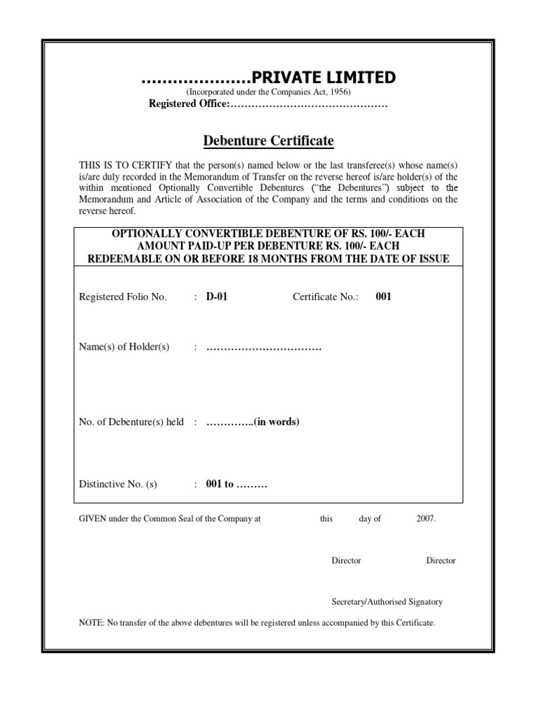 Debenture Certificate | PDF | Convertible Bond | Securities (Finance)