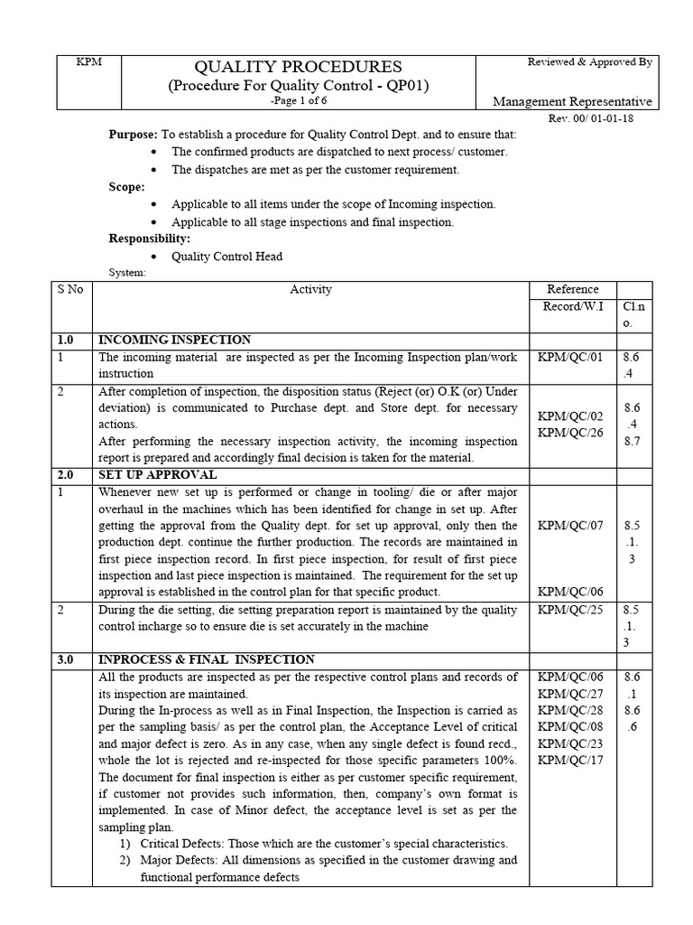 1.QP01 QC | PDF | Audit | Business Process
