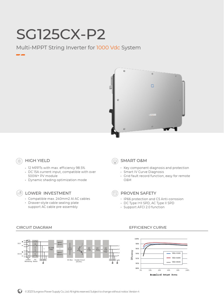 Sungrow 125CX-P2 Datasheet V4 EN | PDF | Alternating Current | Mains ...